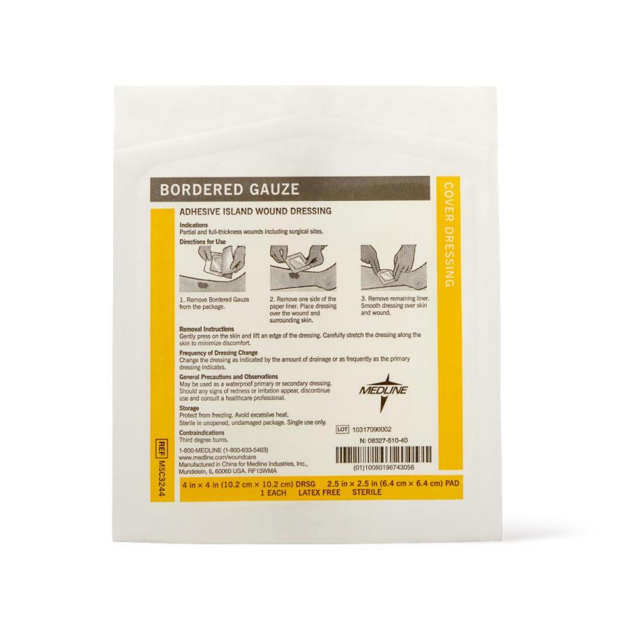 Medline Bordered Gauze Adhesive Island Dressing, 4 x 4 Inches, 2.5 x 2. ...