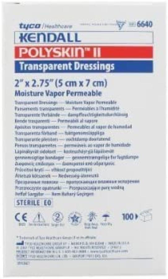 Kendall Polyskin II Transparent Film Dressing, Adhesive, 2 X 2-3/4 In ...