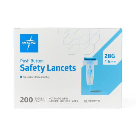 Medline Safety Lancets, 28G x 1.6 mm, Push Button, Latex Free, Single ...