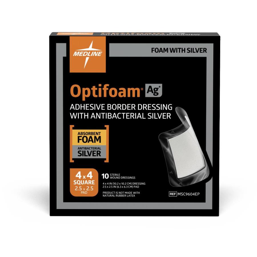 Medline Optifoam Ag Adhesive Foam Wound Dressings, 4 x 4 Inches Overall ...