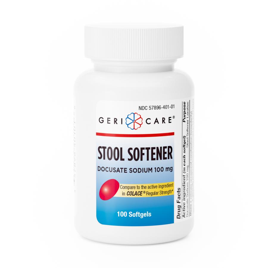 Geri-Care Stool Softener Laxative, Docusate Sodium 100mg, Softgel, #401 ...