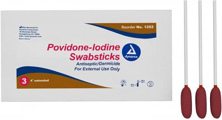 Dynarex Povidone Iodine Swabsticks, 3's Style, Antiseptic/Germicide, 10 ...