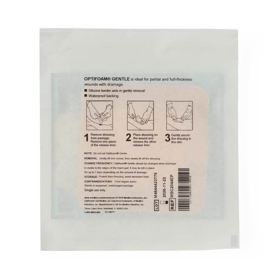 Medline Optifoam Gentle Foam Dressings with Silicone Adhesive Border, 4 x 4 Inches, Tan, Sterile ...