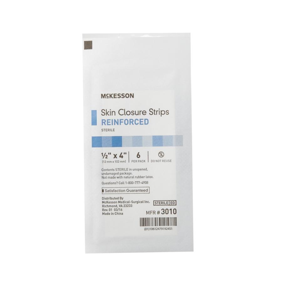 McKesson Skin Closure Reinforced Strips, White, 1/2 x 4 Inch, Non-Woven ...