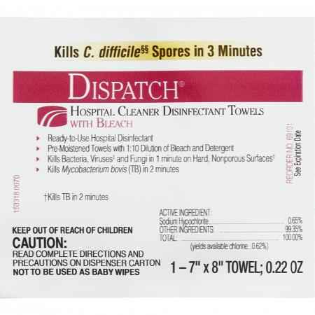 Dispatch Hospital Cleaner Disinfectant Towels with Bleach, Premoistened ...