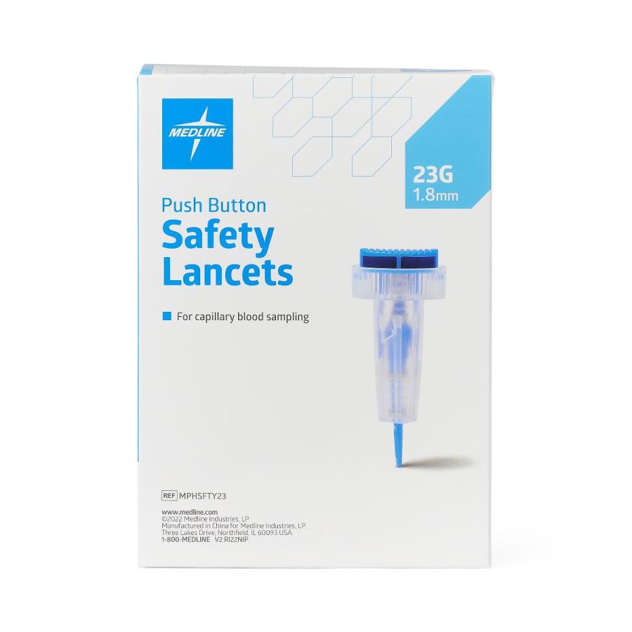 Medline Safety Lancets, Push Button, 23G x 1.8 mm, Latex Free, Sterile ...