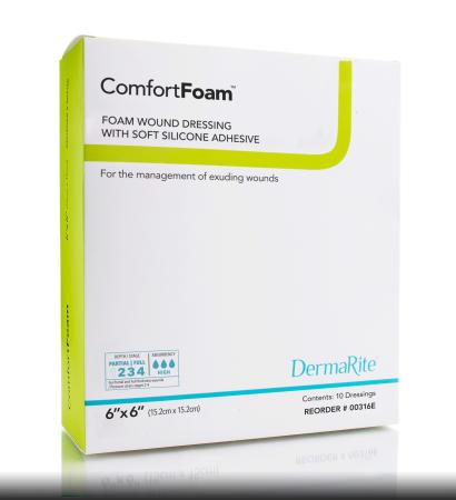ComfortFoam Silicone Foam Dressing, Square, 6 x 6 in, 10 Count, #00316E