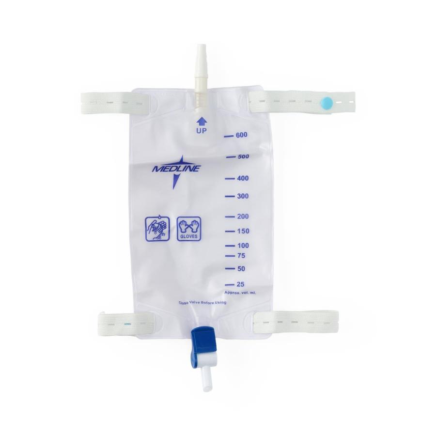 Medline Leg Bags with Flip Drain, Medium, 20 Oz., Elastic Straps, 48 ...