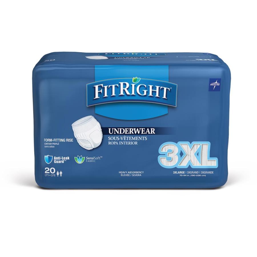 Medline FitRight Protective Underwear, Adult, Unisex, 3XL, 75-94 Inch ...