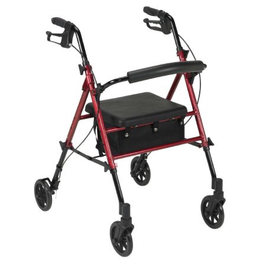drive 4 Wheel Rollator, Red, Aluminum Frame, Adjustable Height, 300 lb ...