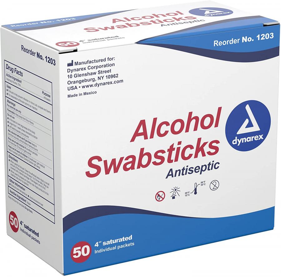 Dynarex Alcohol Swabsticks, Plastic Shaft/Sponge Tip, Isopropyl Alcohol ...