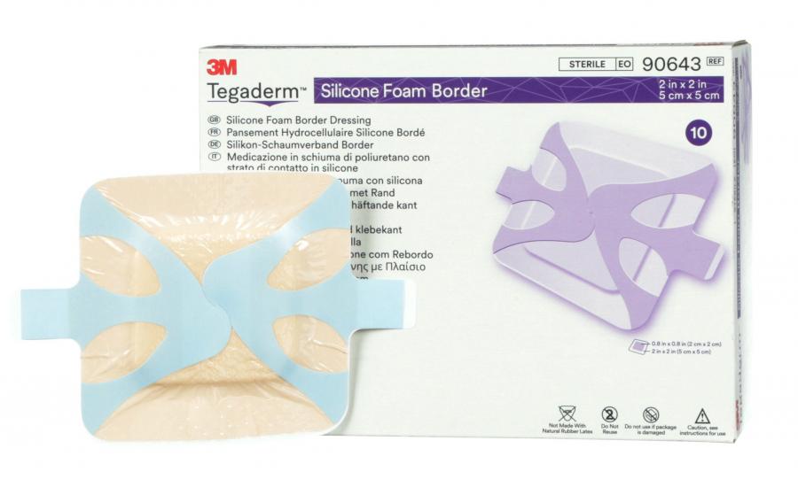 3M Tegaderm Silicone Foam Dressing, Square, Foam, Tan, Sterile, 2 x 2 ...