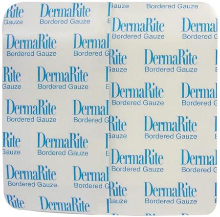 DermaRite Bordered Gauze Dressing, 4 x 4 In., Gauze, Square, White, Non ...