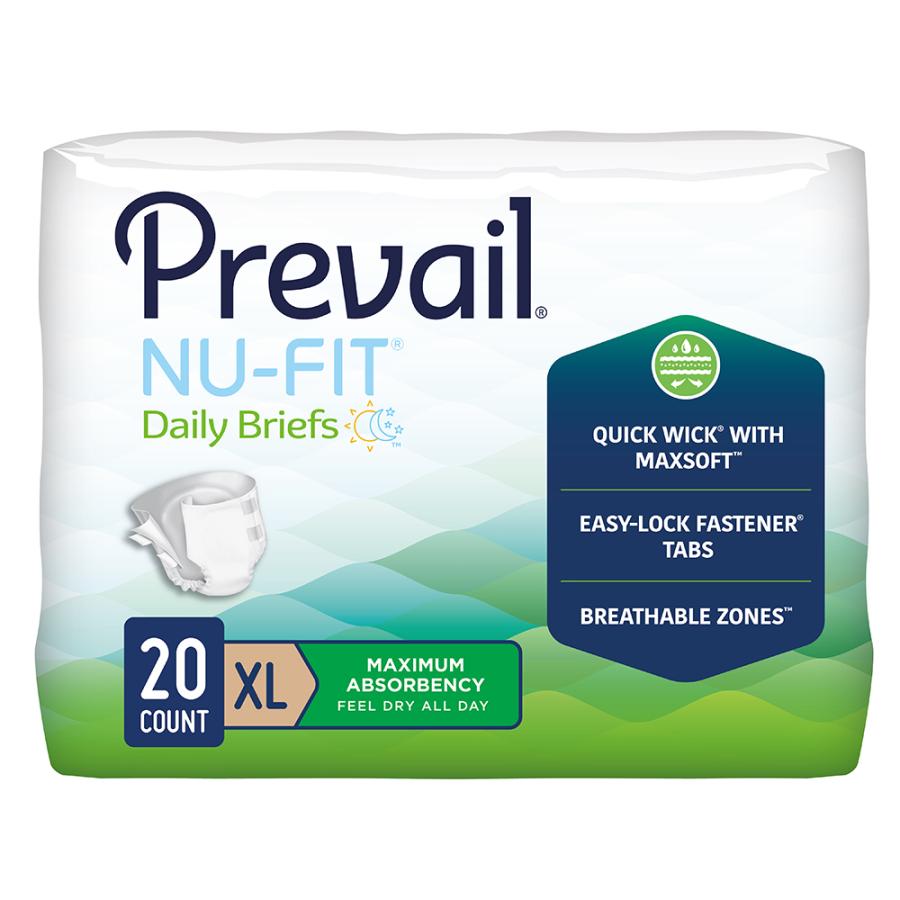 Prevail Nu-Fit Incontinence Adult Briefs, X-Large, Unisex, 59 to 64 ...